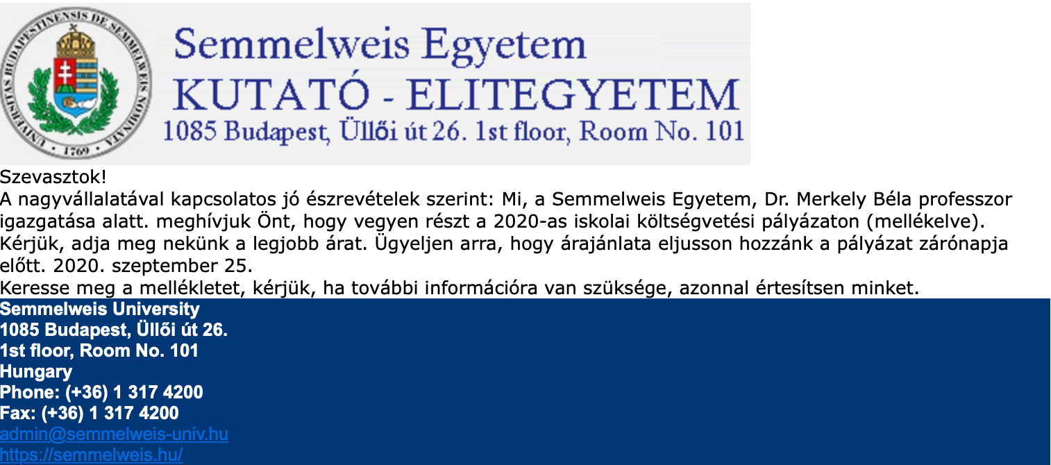 Csalók élnek vissza a Semmelweis Egyetem nevével - Itt az egyetem tájékoztatása ...